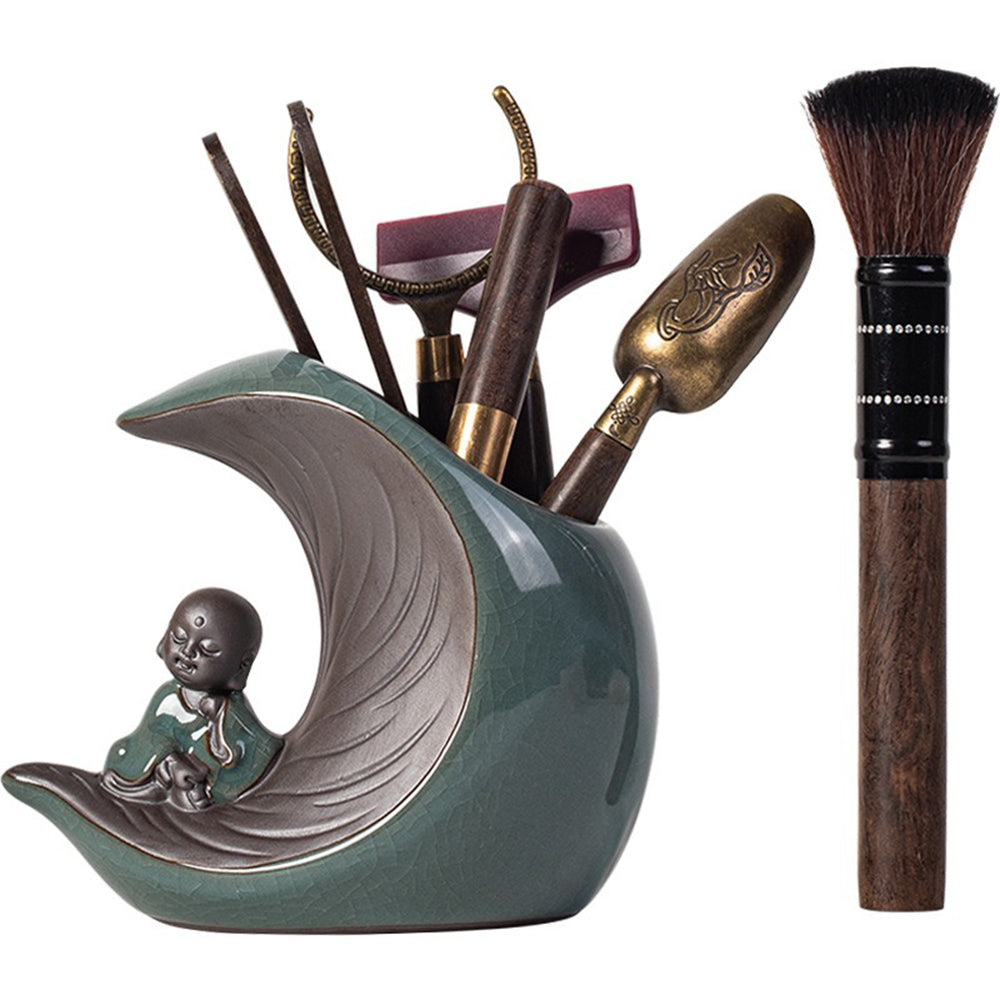 Ebony Tea Utensils Set With Moon And Monk Holder – Umi Tea Sets
