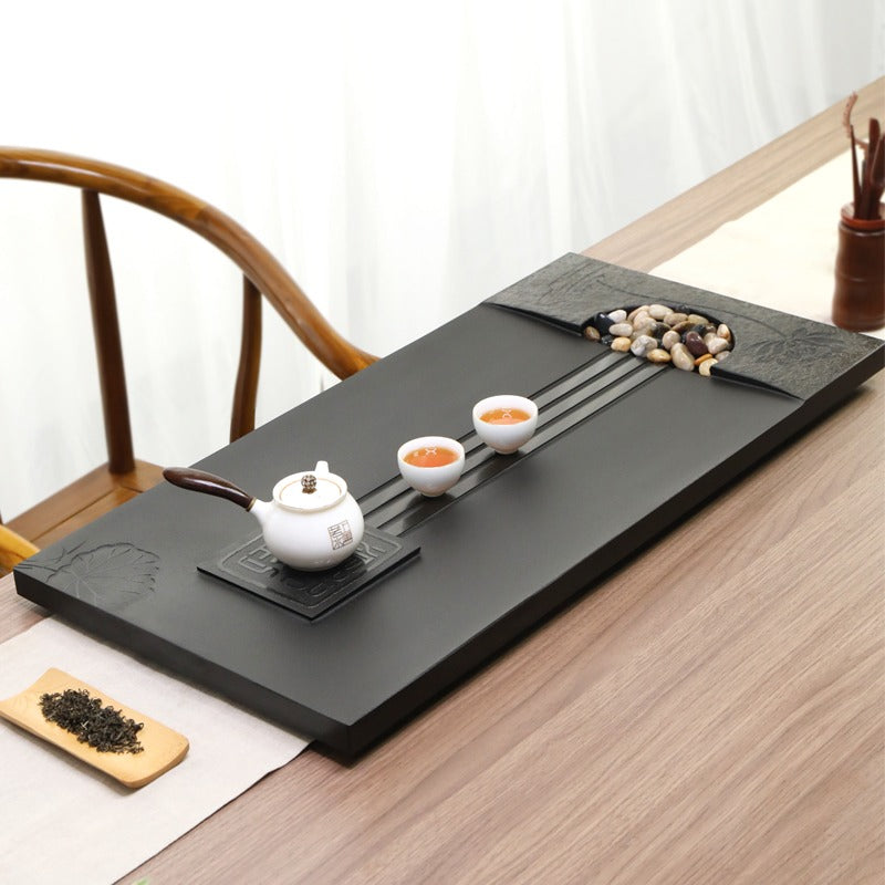 Black Stone Tea Tray With Lotus Flower – Umi Tea Sets