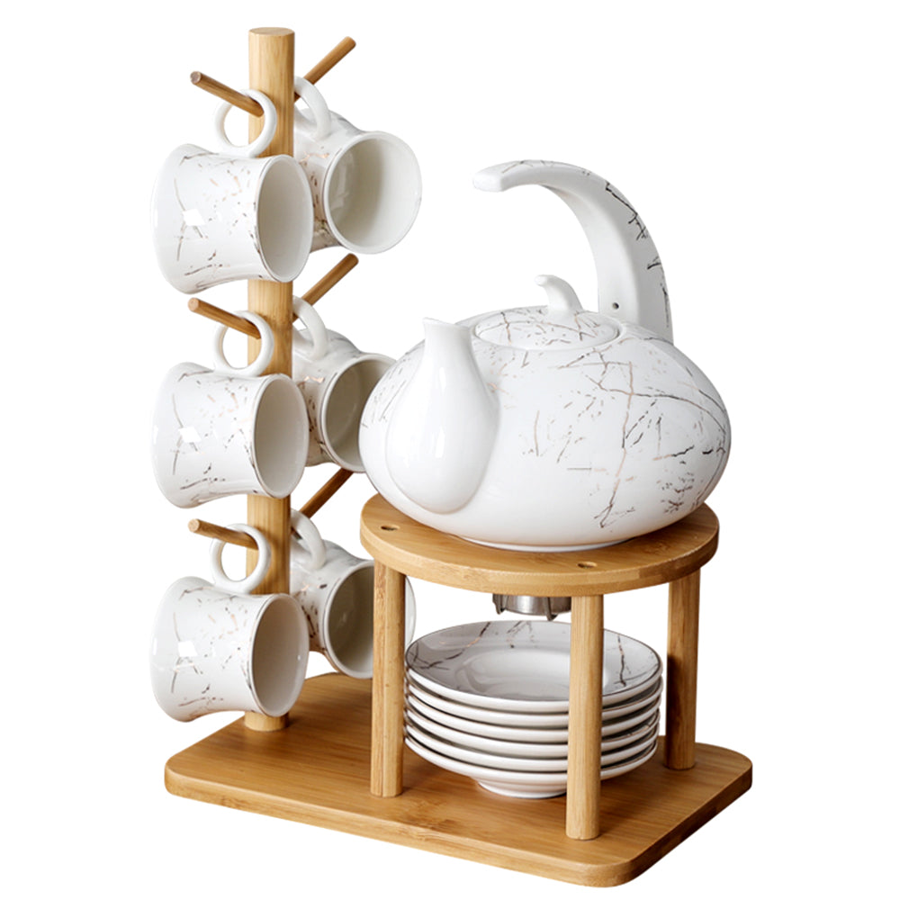 Modern Ceramic Marble Tea Set With Bamboo Rack – Umi Tea Sets