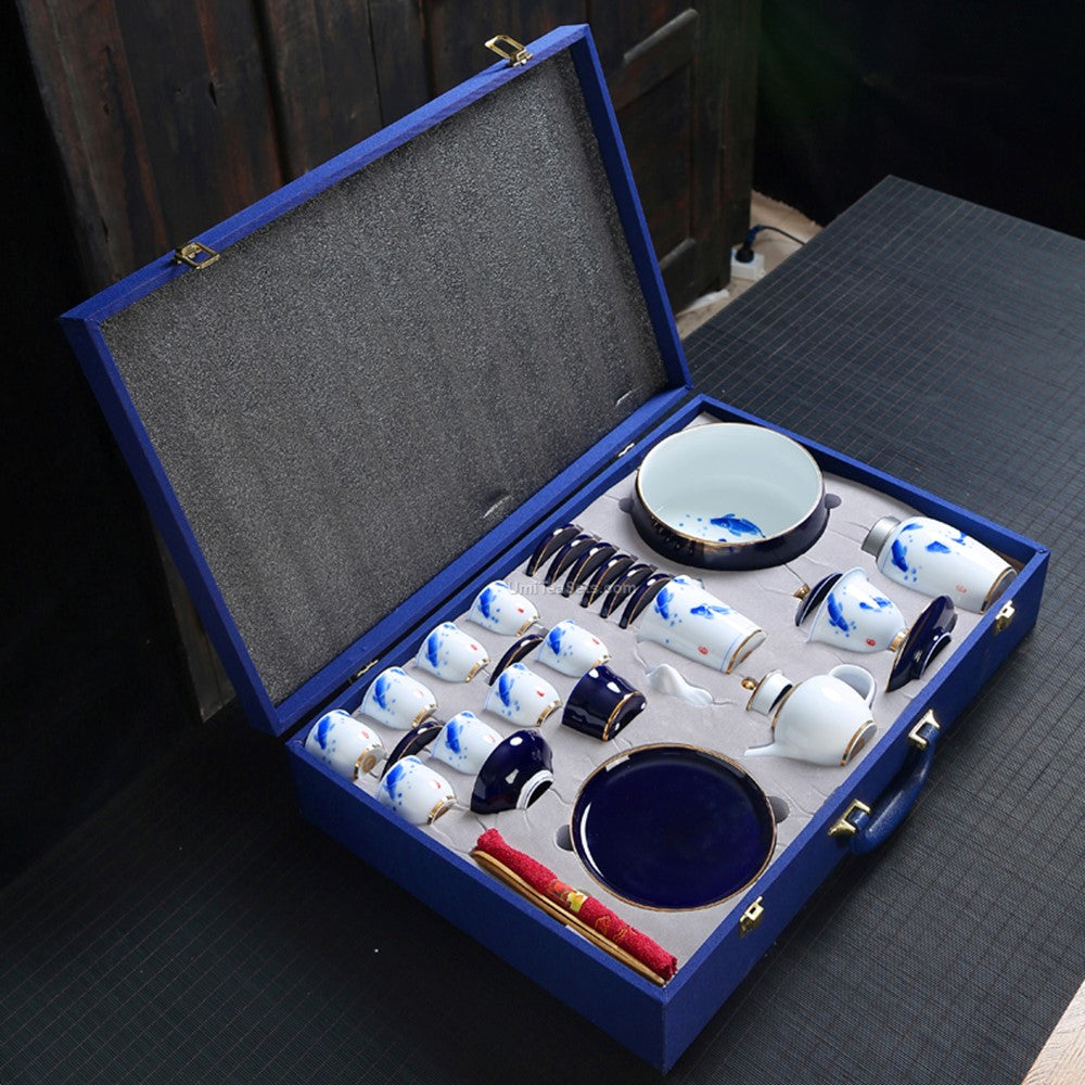 White And Blue Porcelain Hand Painted Goldfish Tea Set – Umi Tea Sets