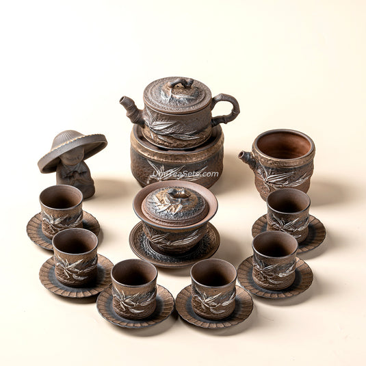 Japanese Pottery Gilded Iron Glaze Bamboo Tea Set – Umi Tea Sets