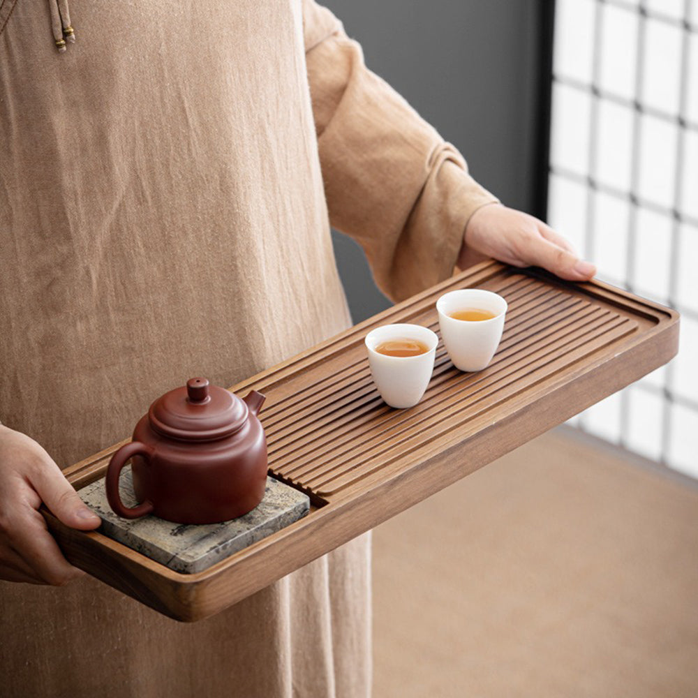 Walnut Tea Tray With Stone Painting – Umi Tea Sets