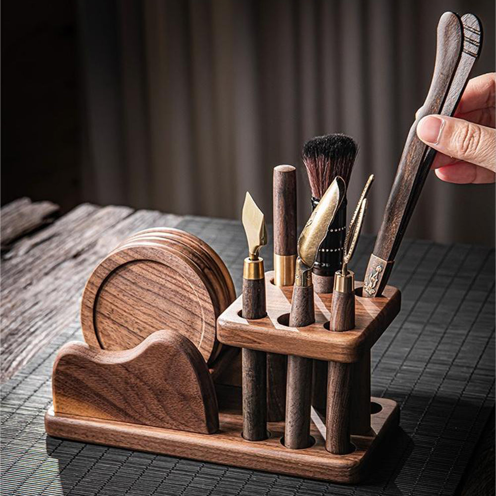 Walnut Tea Utensils Set With Coaster – Umi Tea Sets
