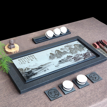 Black Stone Tea Tray With Carved Landscape – Umi Tea Sets