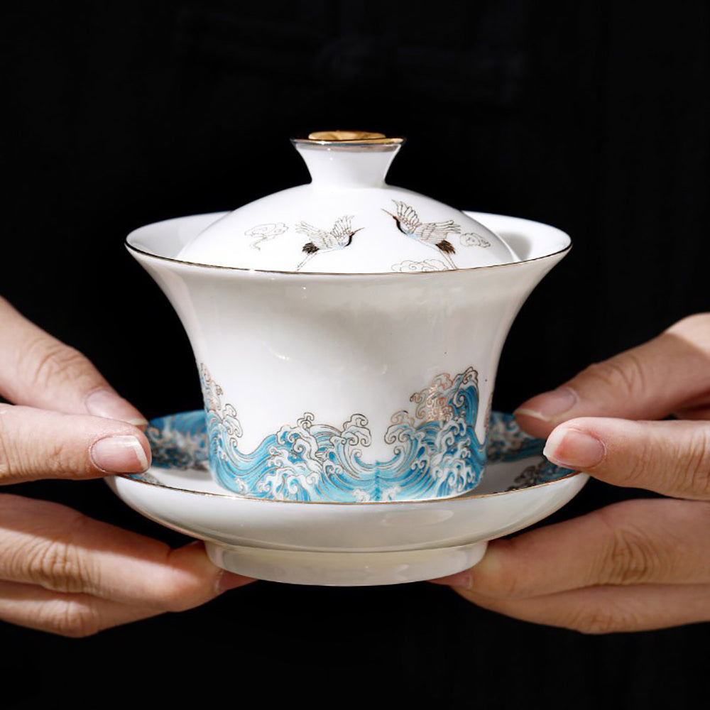 Ceramic Sulet-jade Red-crowned Crane Tea Set – Umi Tea Sets