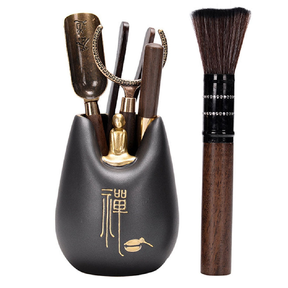 Ebony Tea Utensils Set With Coarse Pottery Monk Holder – Umi Tea Sets