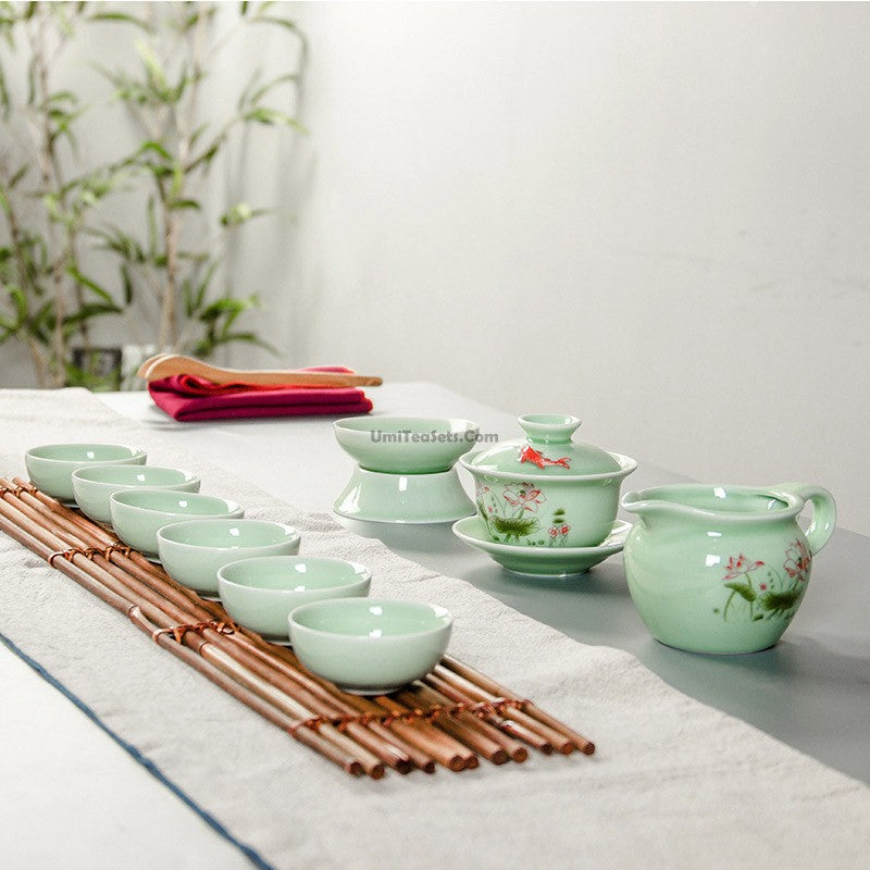 Chinese Jade Porcelain Lotus Gaiwan Tea Set – Umi Tea Sets
