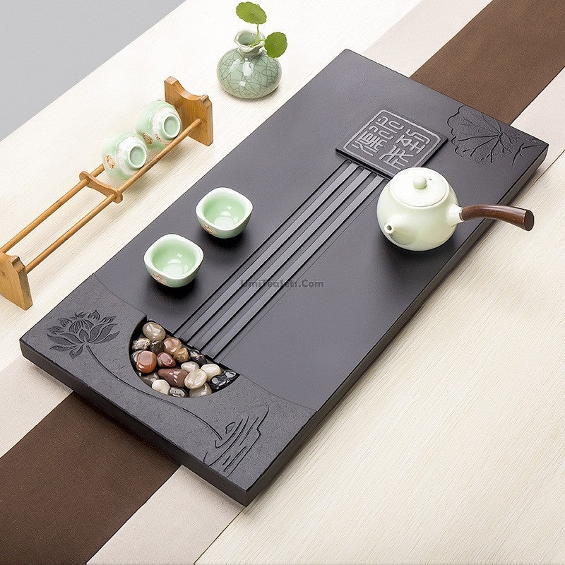 Black Stone Tea Tray With Lotus Flower – Umi Tea Sets