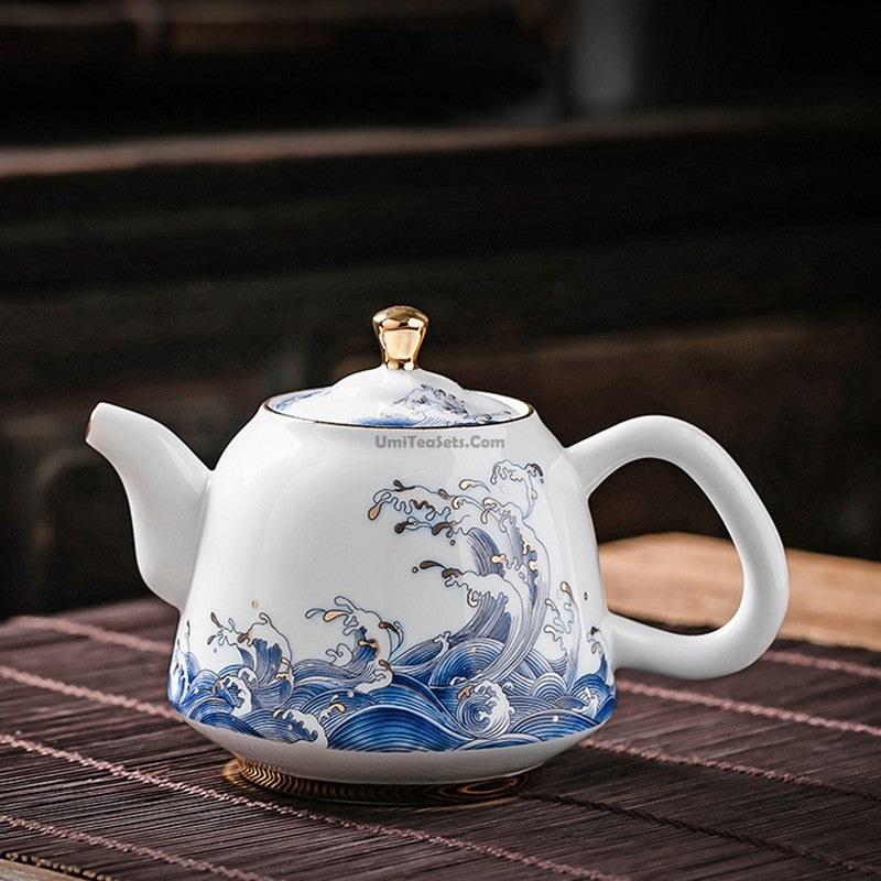Chinese Sea Wave Teapot With Golden Rims – Umi Tea Sets